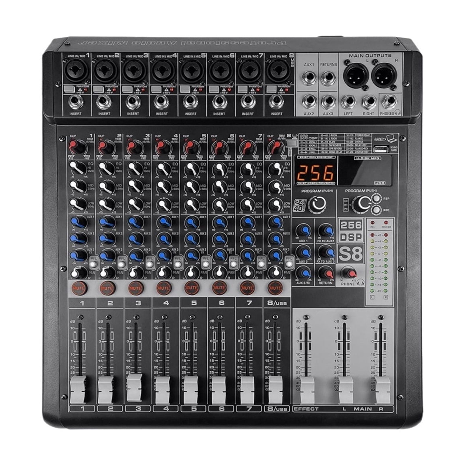 8 Channel DJ Controller With 256 DSP Reverb Effect BT 5.0 USB Mixer USB For Professional Sta ...