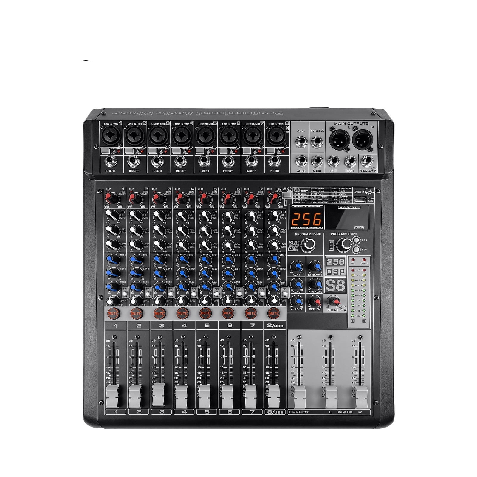 8 Channel DJ Controller With 256 DSP Reverb Effect BT 5.0 USB Mixer USB ...