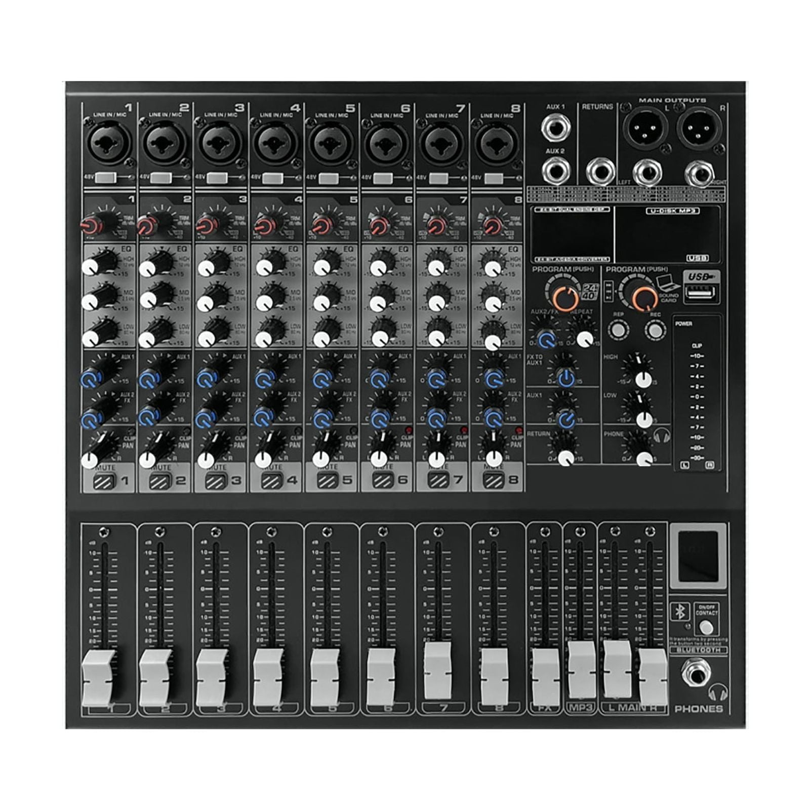 8 Channel DJ Mixer with 16 DSP Reverb effect BT 5.0 USB Mixer USB for ...