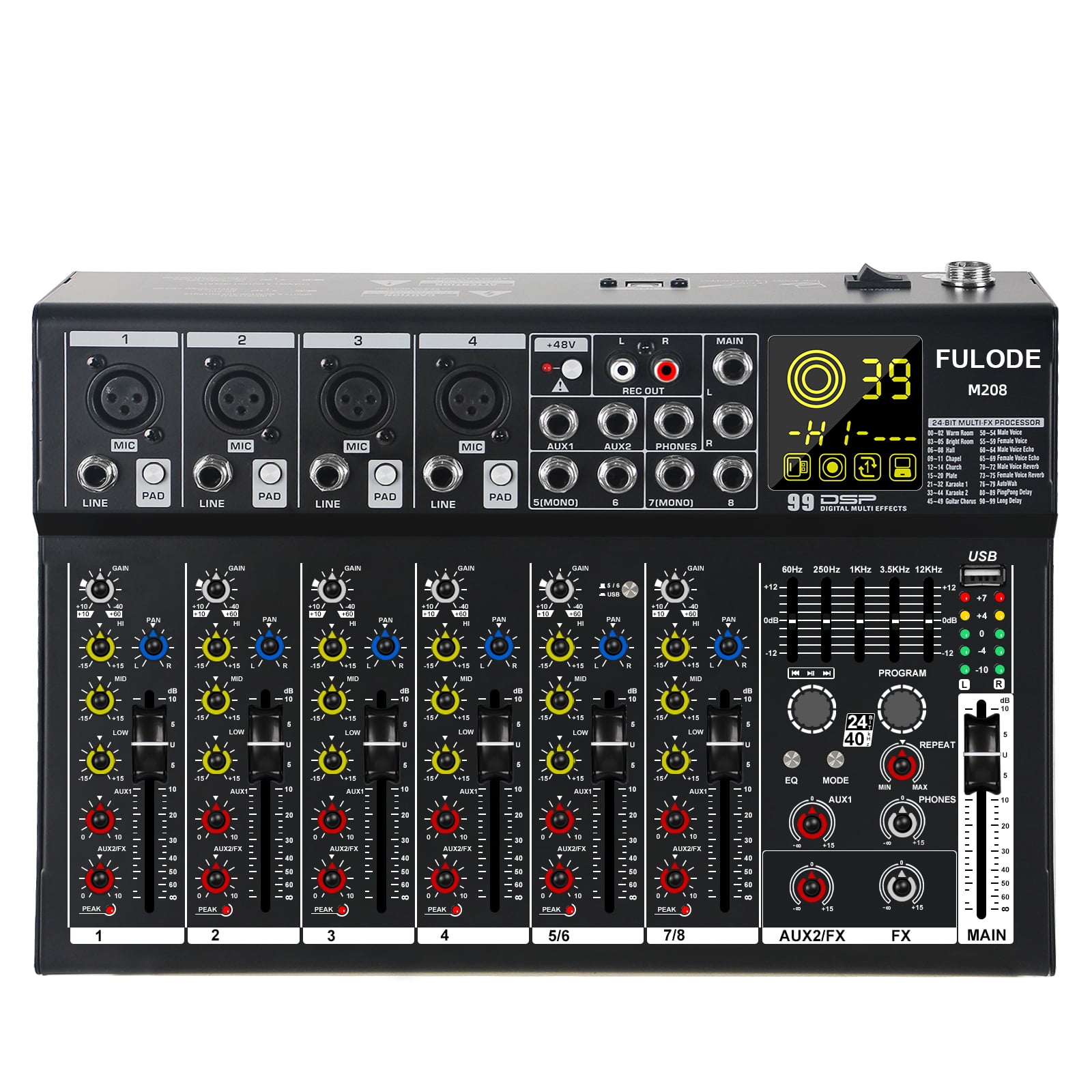 8 Channel Mixer Audio, Professional Music Sound PA Mixer DJ Mixing ...