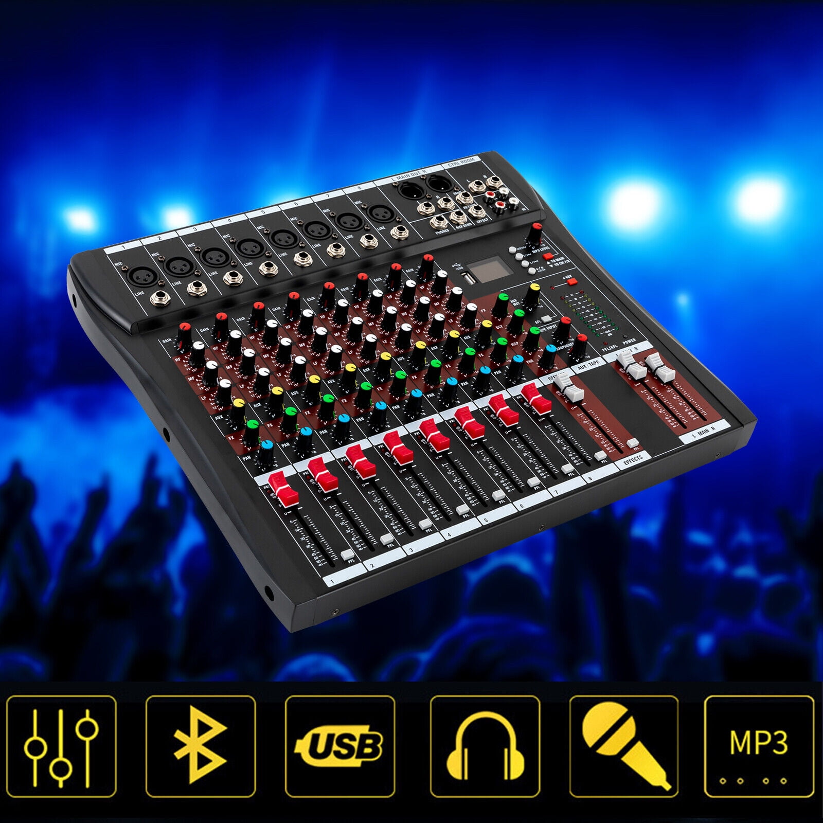 8 Channel Mixing Console Audio Mixer Bluetooth USB Live Studio ...