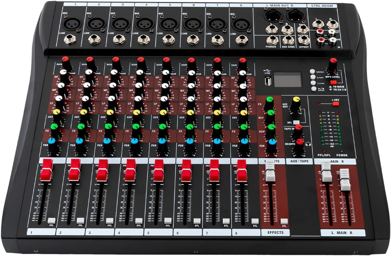 8-Channel Professional Audio Mixer, Portable Sound Mixing Console ...