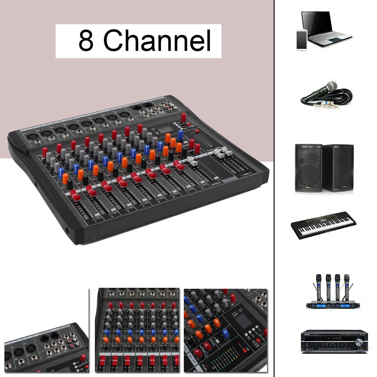 8 Channel Professional Mixer Power Mixing Live Studio Audio Sound ...