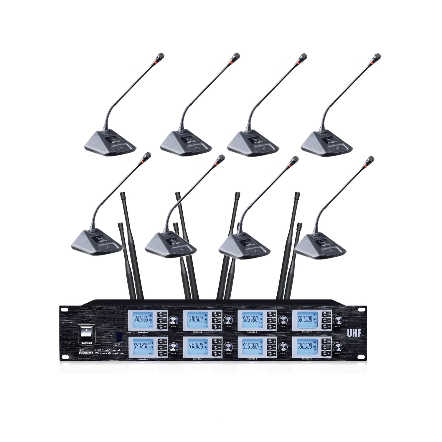 8-Channel UHF Wireless Conference Microphone System,8 Desktop Gooseneck ...