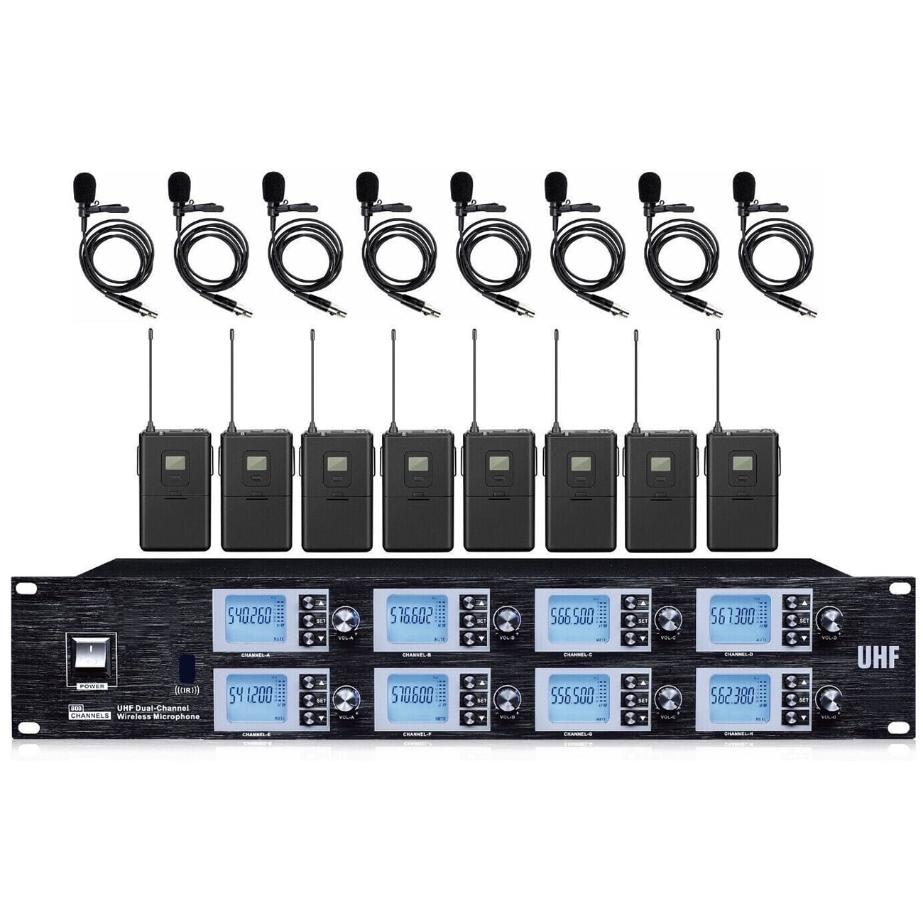 8 Channel UHF Wireless Lavalier Lapel Microphone System for School ...