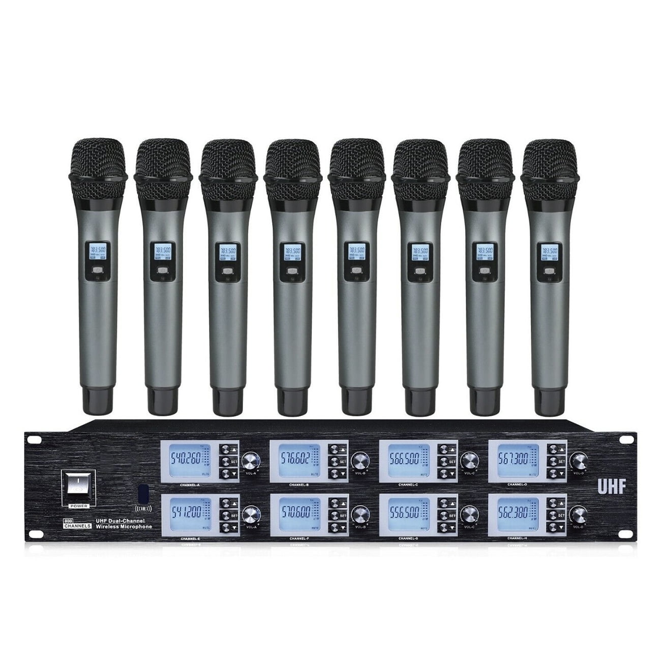 8 Channel UHF Wireless Microphone System, 8 Metal Handheld Microphones ...