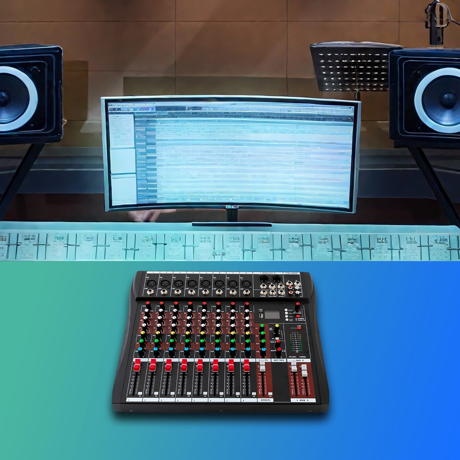 8 Channel USB Mixing Console Bluetooth Live Studio Audio DJ Sound Mixer ...