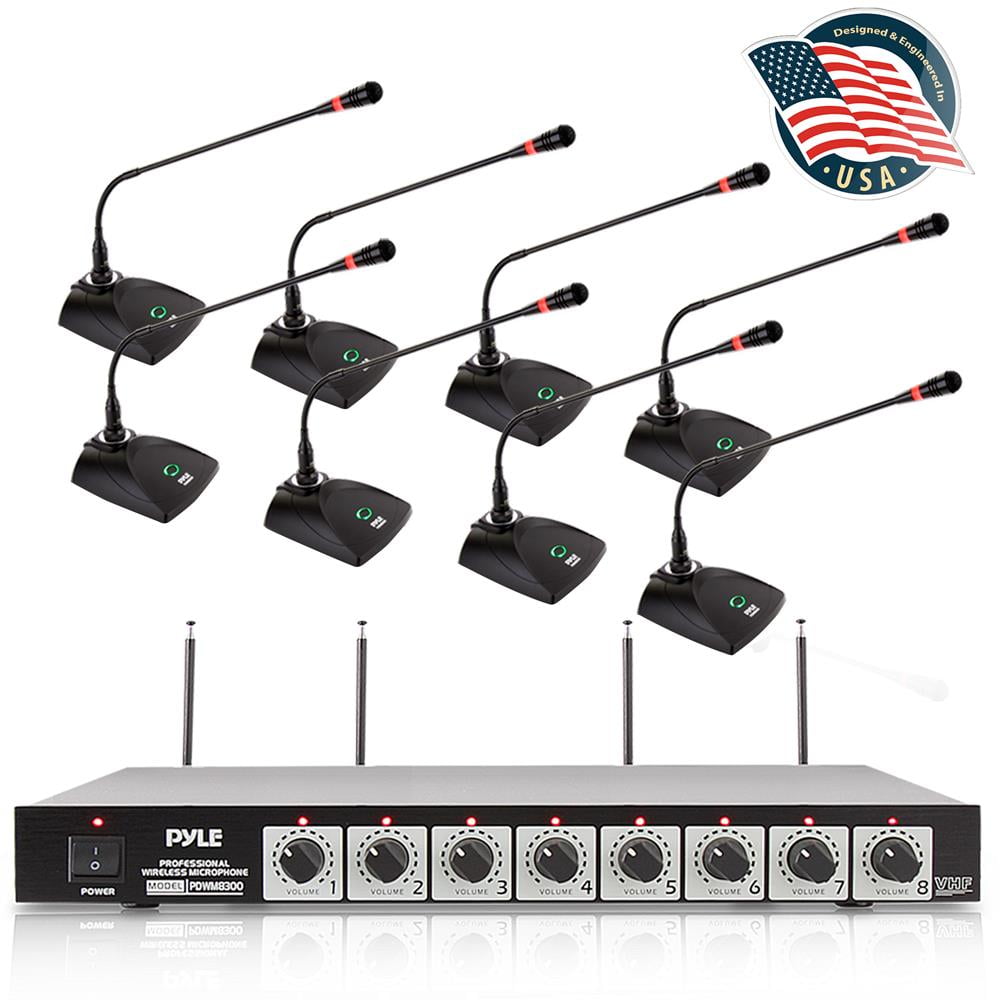 8 Channel Wireless Microphone System - Portable VHF Cordless Audio Mic ...