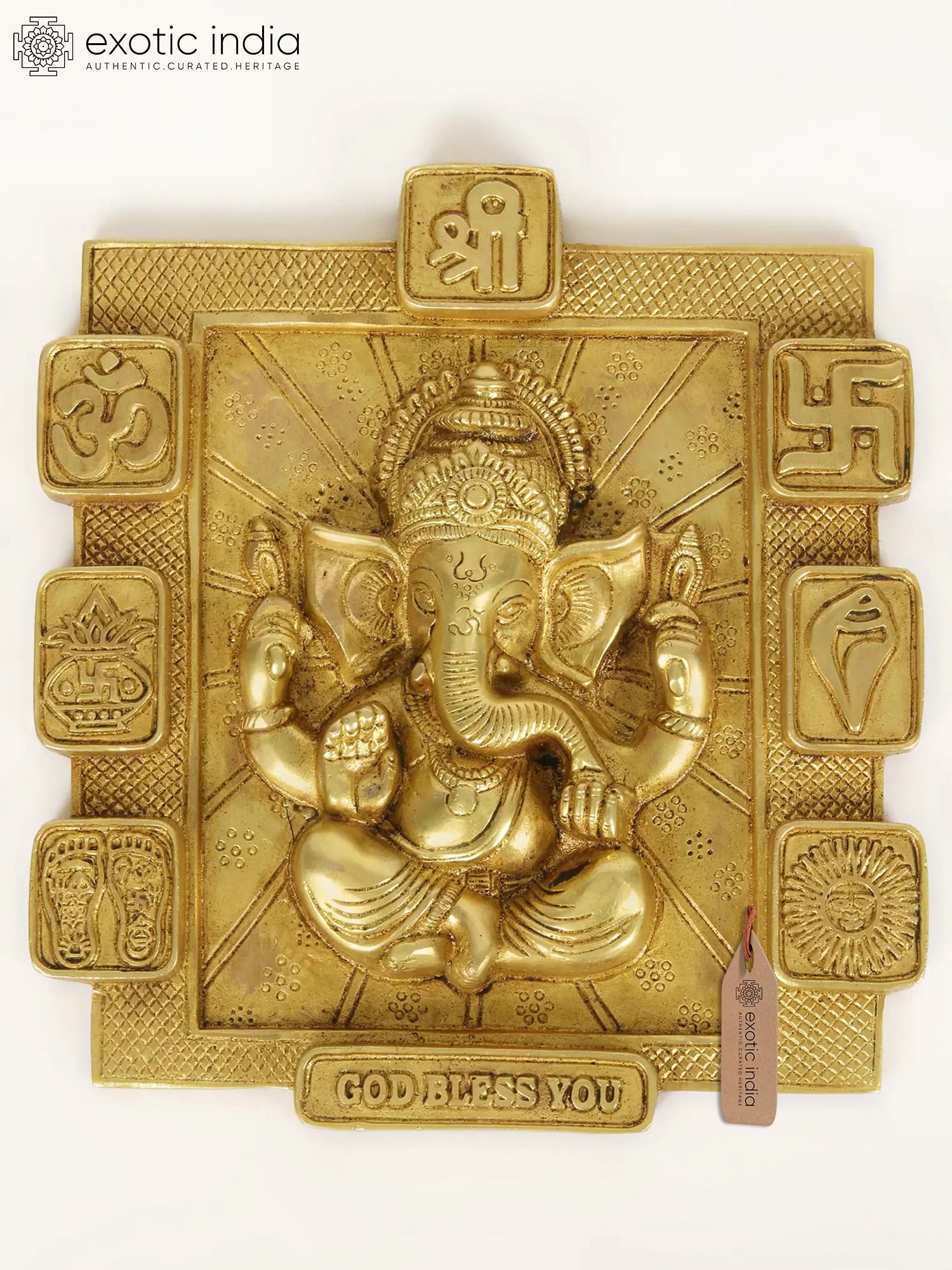 8" Chaturbhuja Ganesha Vastu Plate in Brass | Wall Hanging - Walmart.com