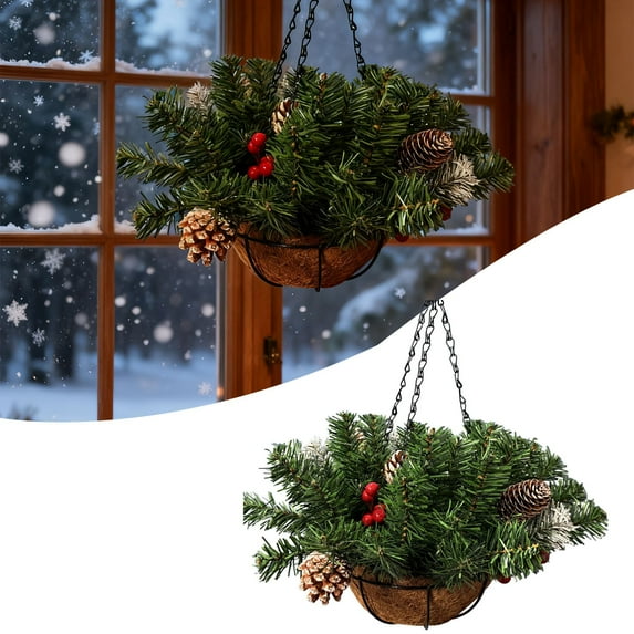 8" Christmas Coconut Coconut Shell Hanging Basket Decor With Branches ...