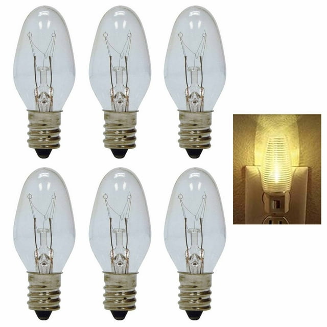 All Top Bargains 8pc Clear Night Light Bulbs, 7 Watt, 120V, Candelabra ...