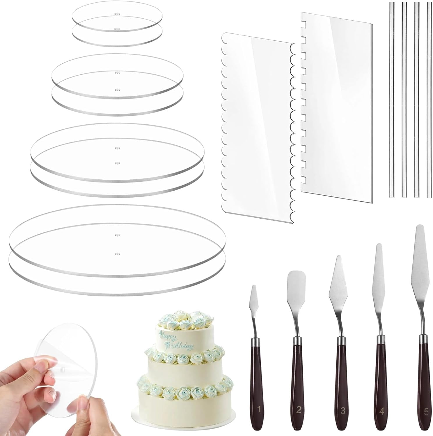 8 Clear Round Acrylic Discs with 2 Scrapers 4 Dowels and 5 Spatulas for ...