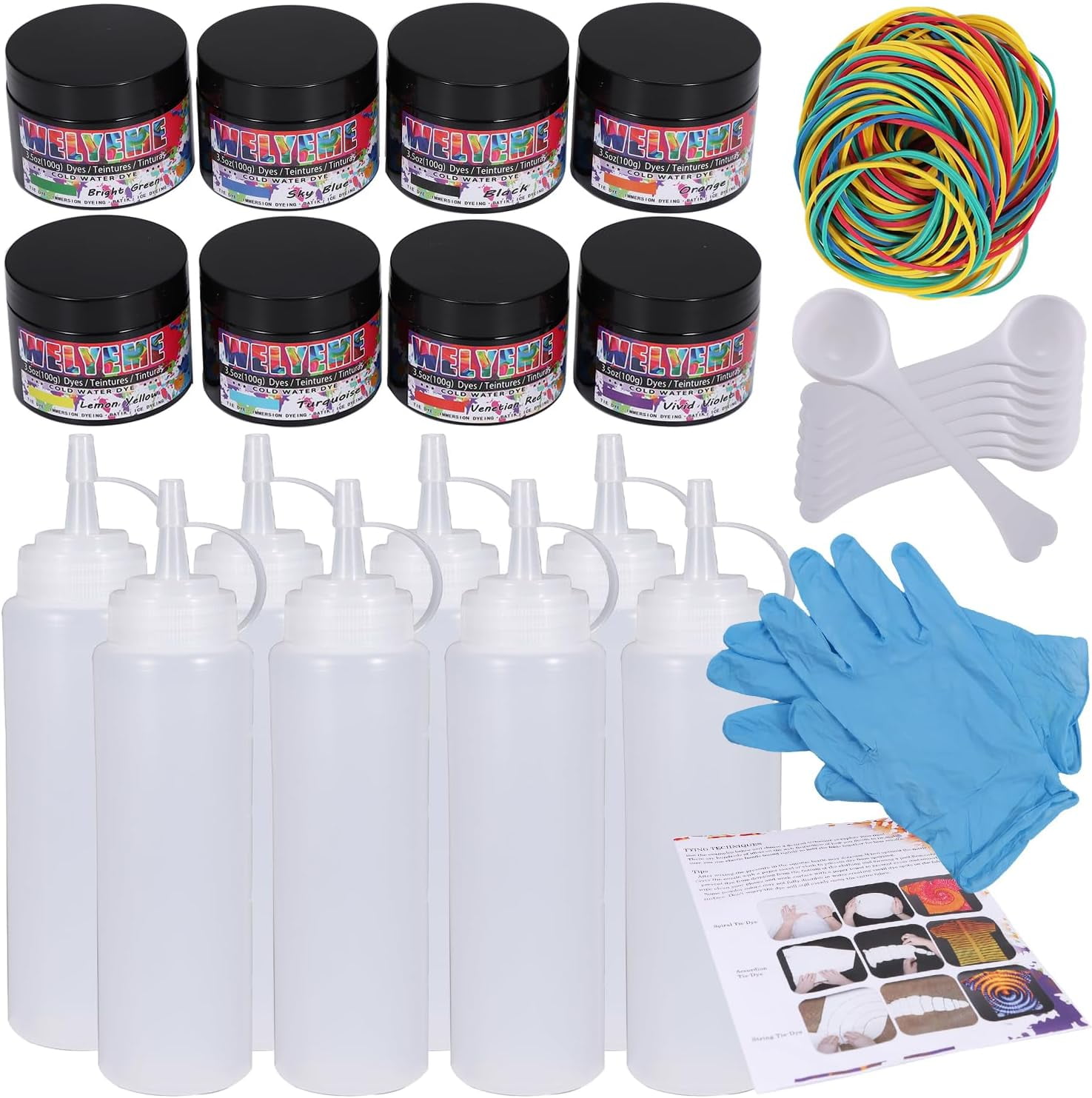 8-Color Assortment Cold Water Dye Powder, 7/2-oz. Bulk Jars, for Tie ...