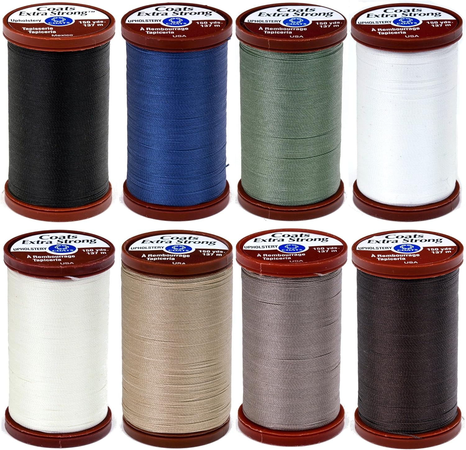 8 Color Bundle of Coats & Clark Extra Strong Upholstery Thread - 150 ...