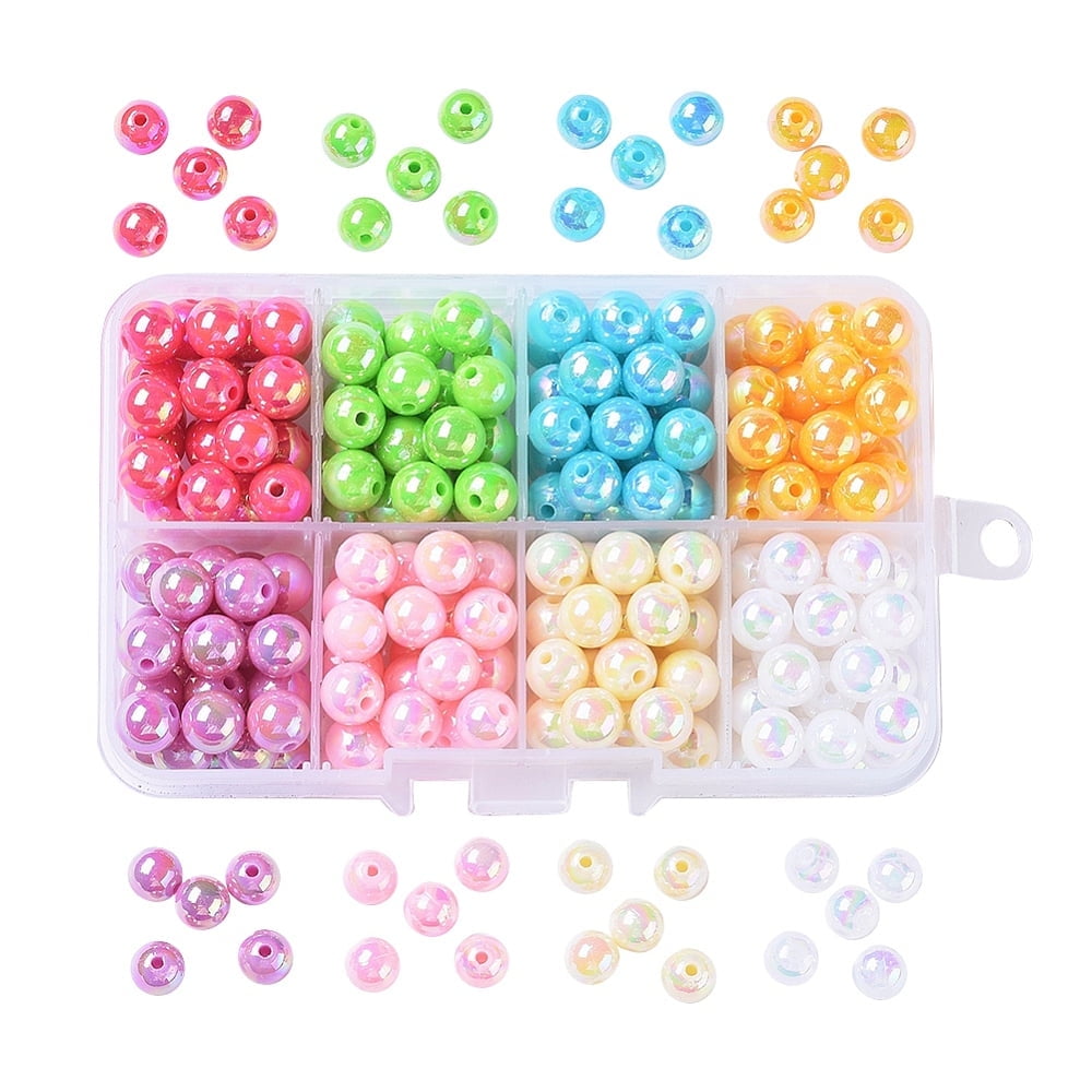 8 Color Plating Eco-Friendly Acrylic Beads Plated with AB Color Round ...