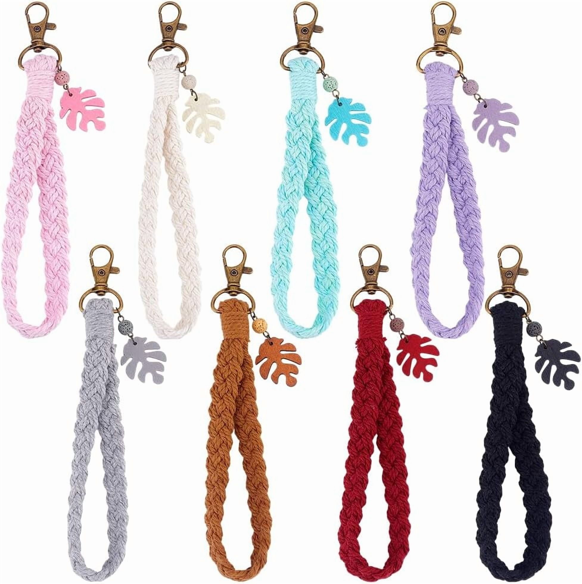 8 Colors Macrame Wristlet Keychains Boho Keychain Wrist Lanyard Keychains Keyring Wristband ...