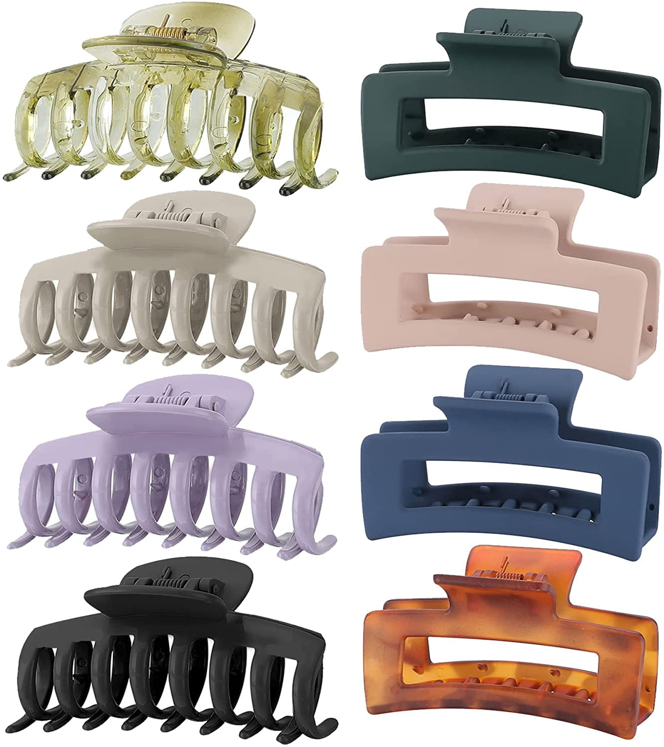 8 Colors Strong Hold Hair Claw Clips, 2 Styles Nonslip Medium Large Jaw ...