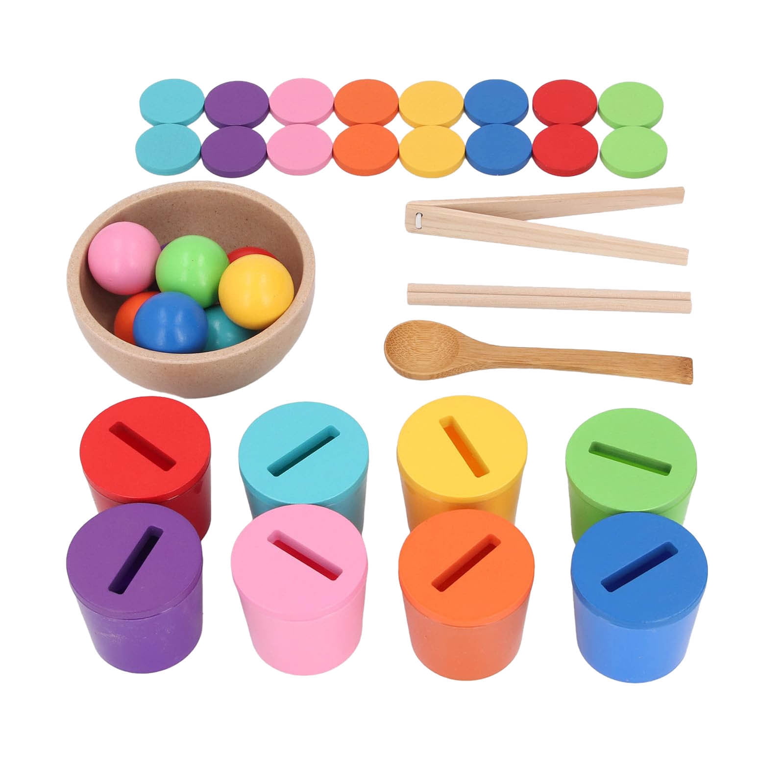 8 Colors Wooden Color Sorting Cup Game Toy Color Classification Cup ...