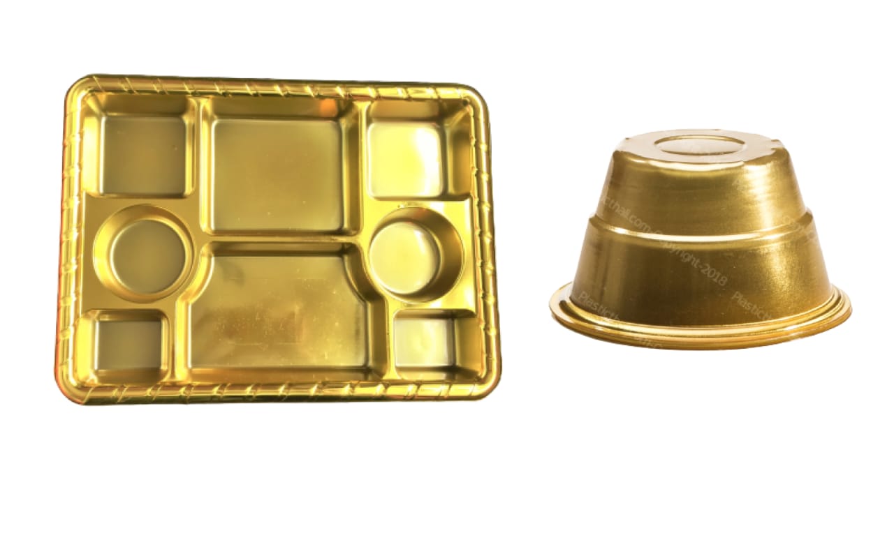 8 Compartment Disposable Gold Plates - Indian Thali Plastic Tray ...