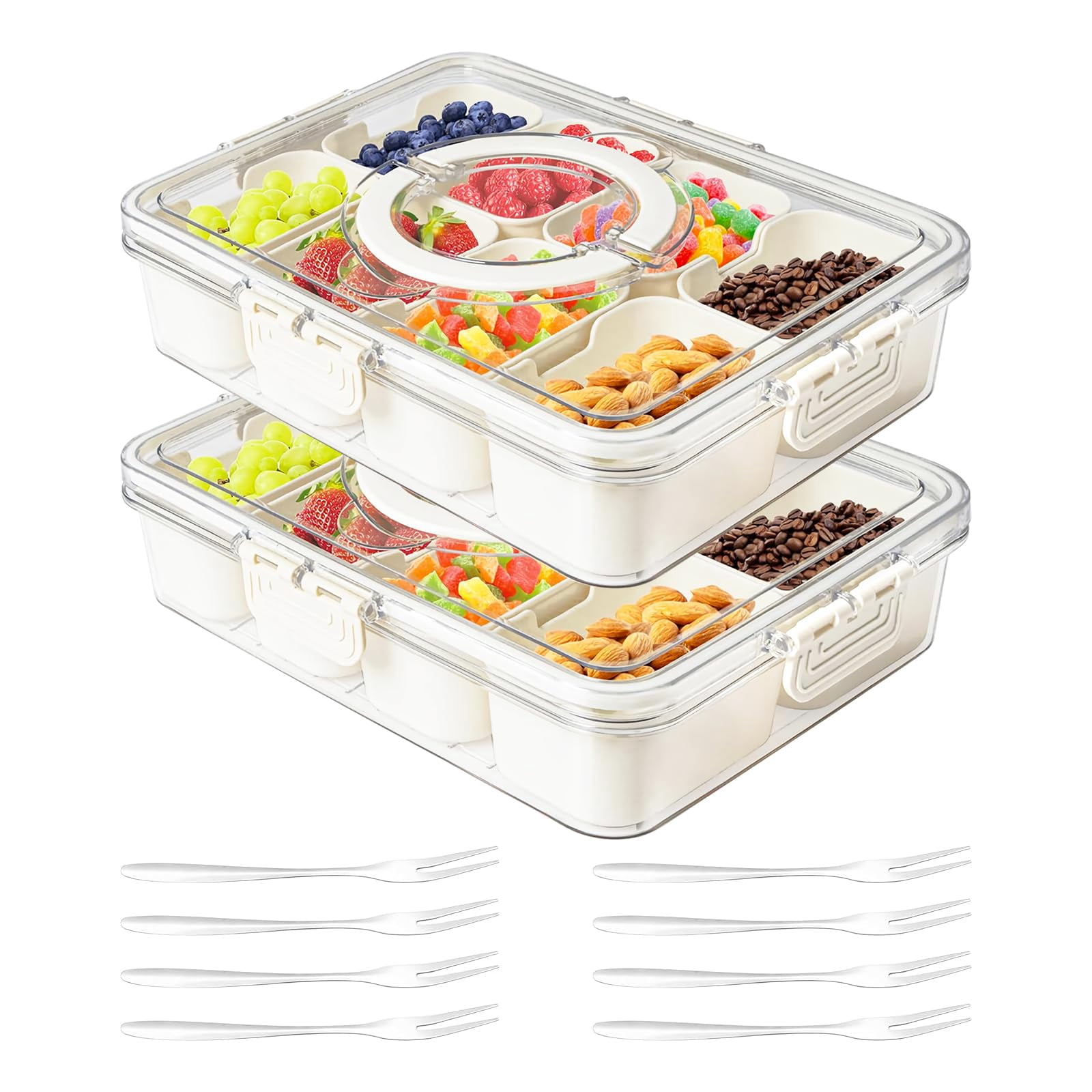 8 Compartment Divided Snack Storage Tray 2 Pack Portable Food Organizer ...