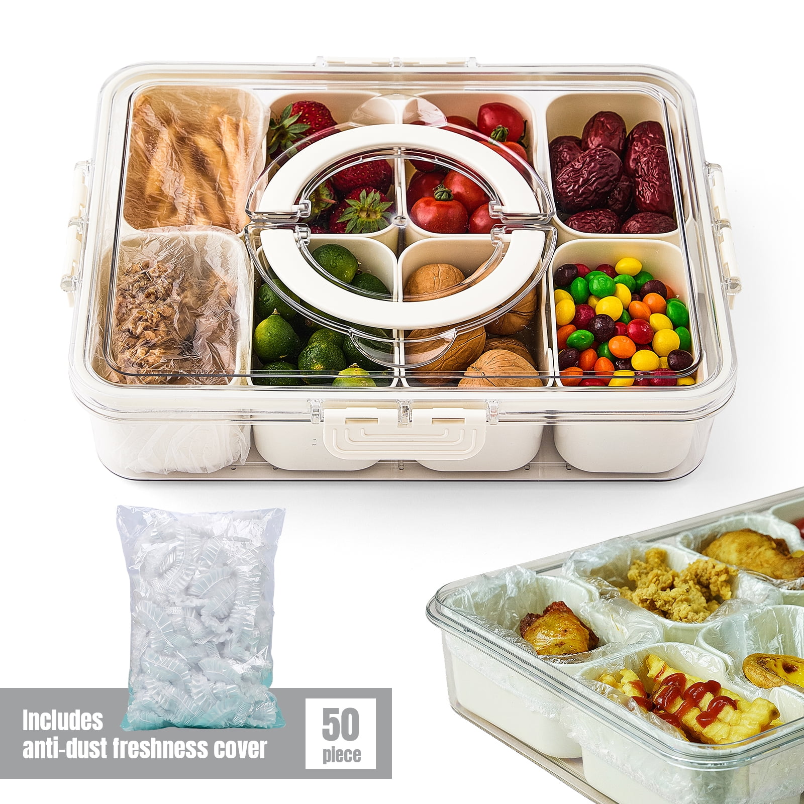 8-Compartment Portable Snack Tray with Lid and Handle - Divided ...