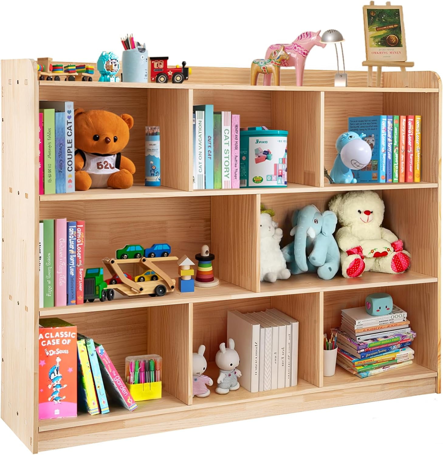 8-Compartment Solid Wood Storage Cabinet, Classroom Bookshelf ...