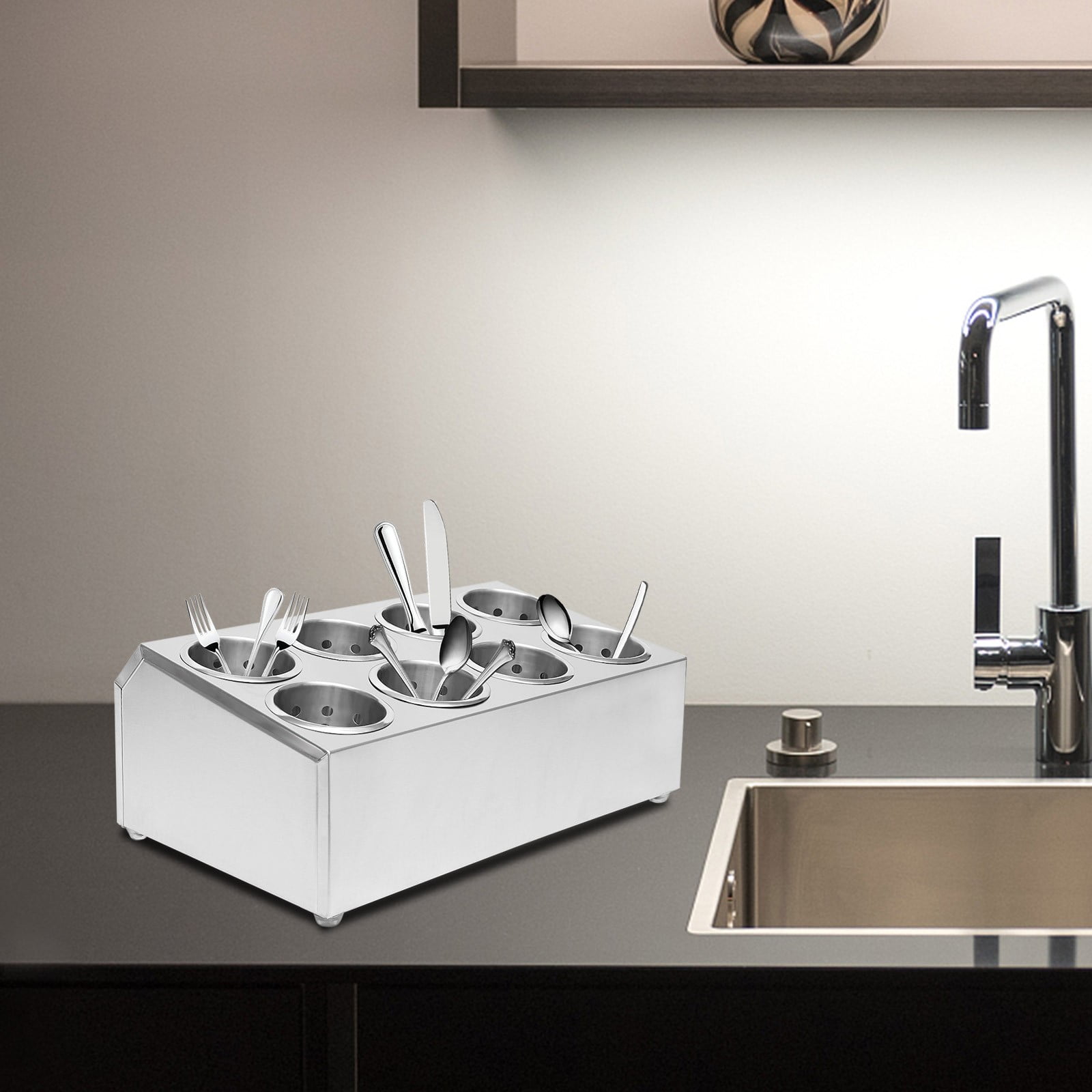 8-Compartment Stainless Steel Utensil Holder,Commercial Perforated ...