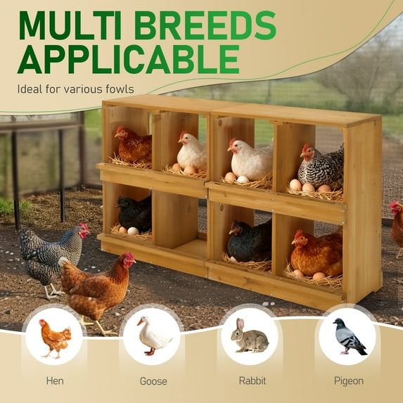 8 Compartment Wooden Chicken Nesting Box, Weather Resistant Laying Eggs ...