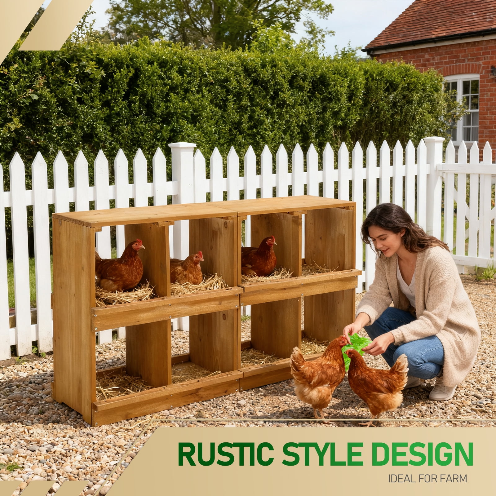 8-Compartment Wooden Chicken Nesting Box, Yellow Fir Wood Egg Laying ...