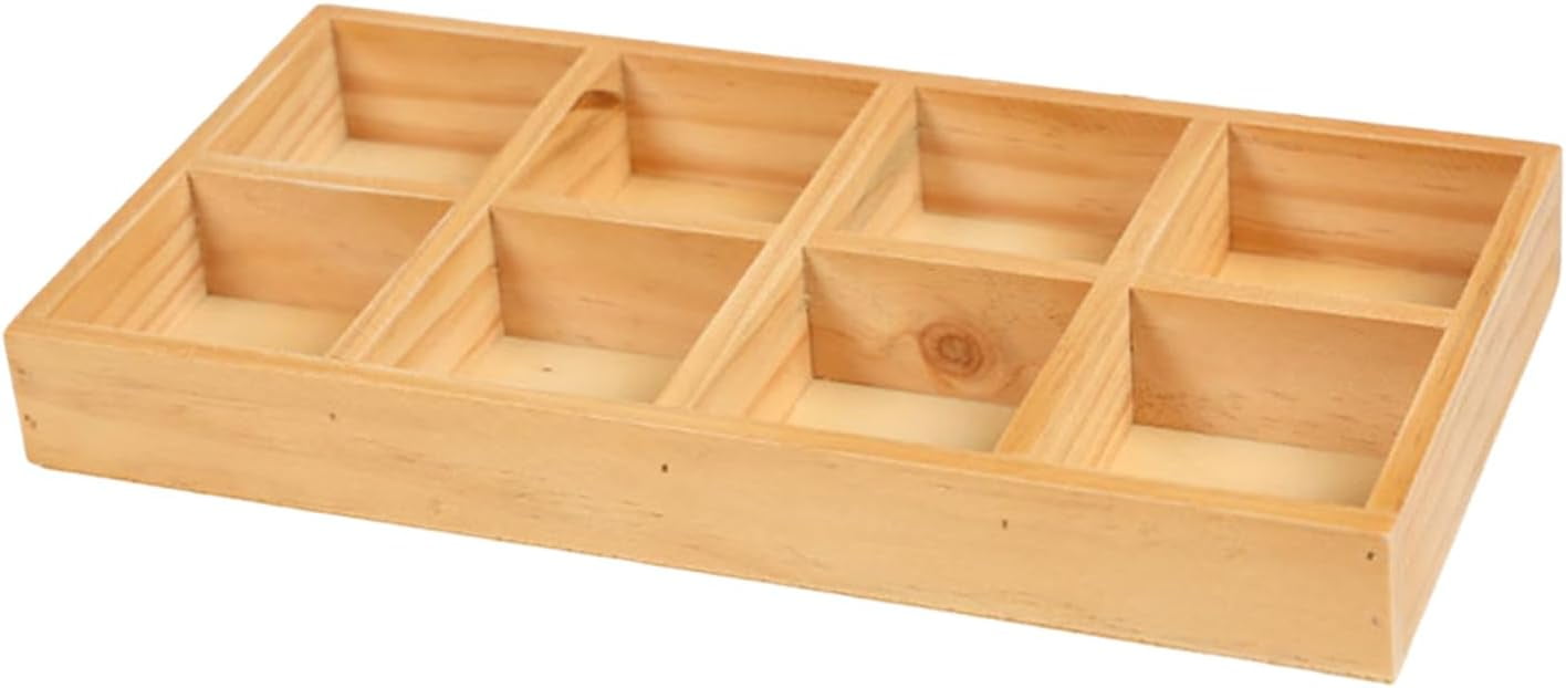 8 Compartments Wooden Divided Organizer Box, Multi-Functional Solid ...