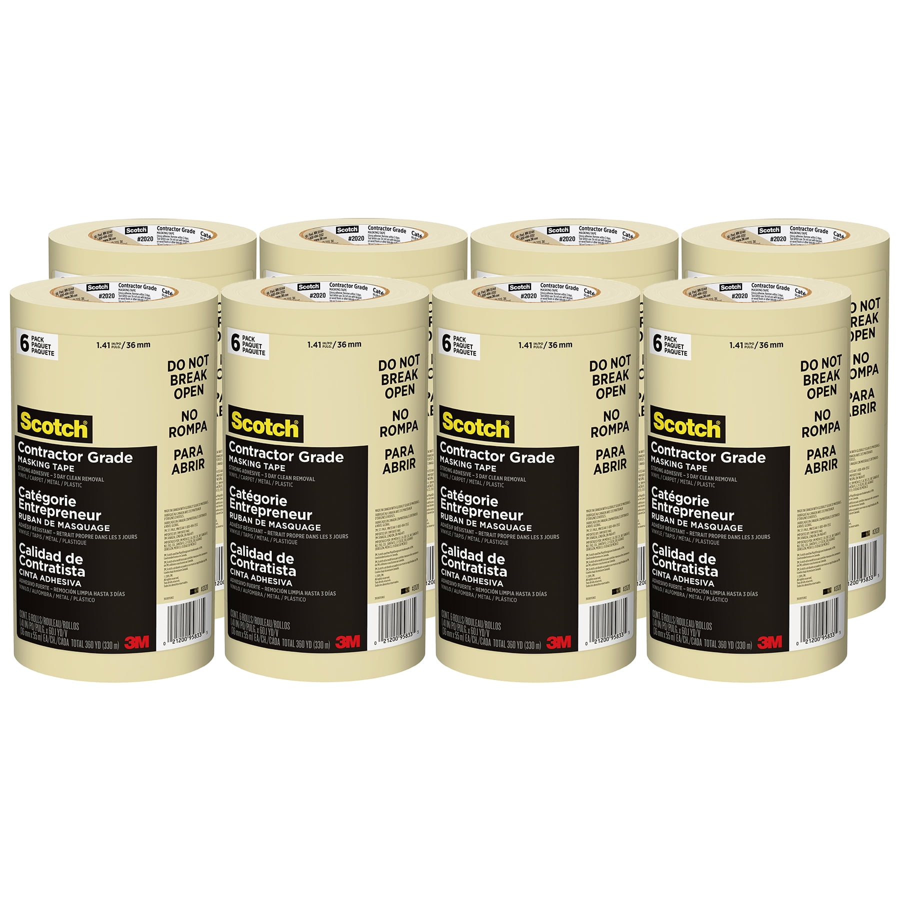 8 Contractor Packs of 1.41" x 60 yds 3M 2020‐36AP‐6 Tan Scotch ...