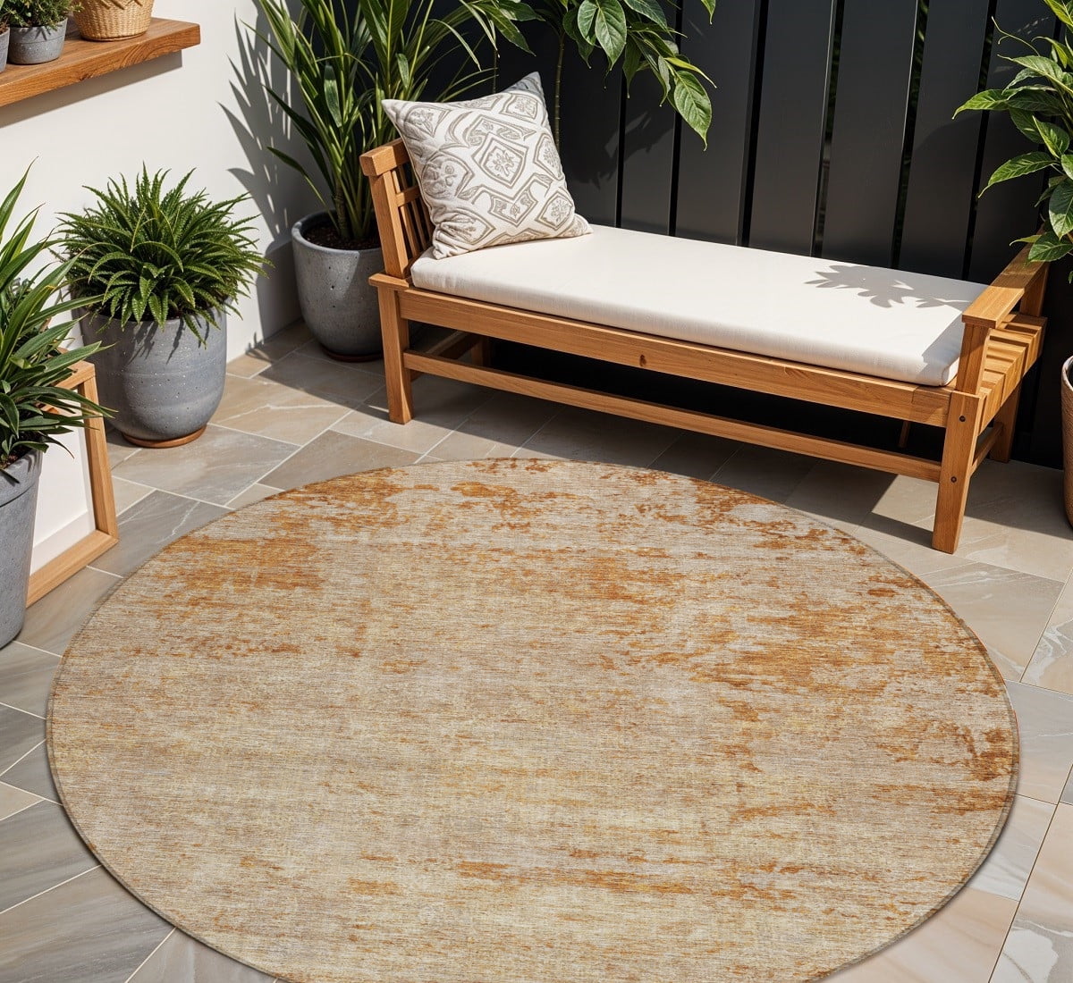 HomeRoots 605580 8 ft. Copper & Terra Cotta Round Abstract Washable ...