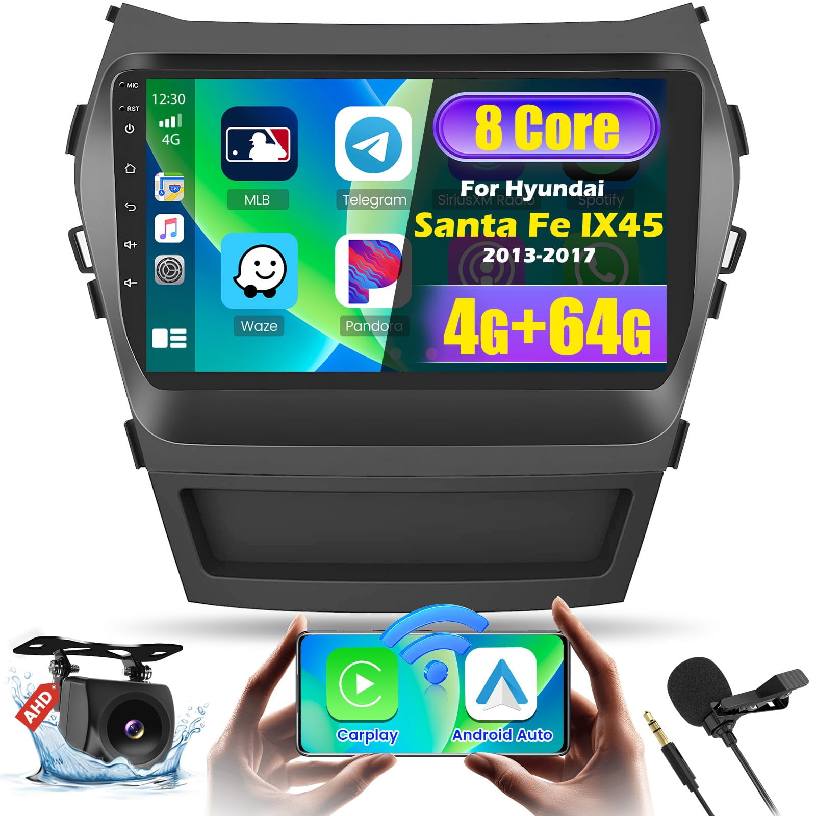 [8-Core 4+64G] Hikity Android 13 for 2013 2014 2015 2016 2017 Hyundai Santa Fe Car Stereo ...