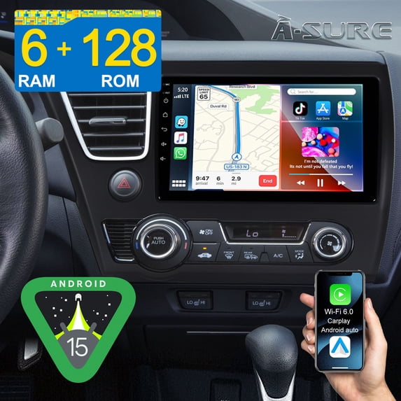 8-Core Android 15 Radio 6+128GB Car Stereo for Honda Civic IX 2013-2015 ...