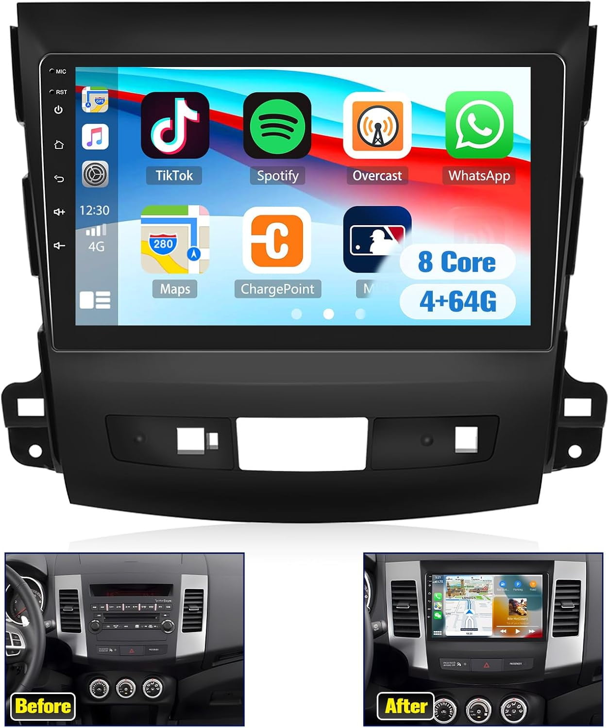 8 Core Car Radio Stereo for Mitsubishi Outlander 2008-2015,4+64G ...