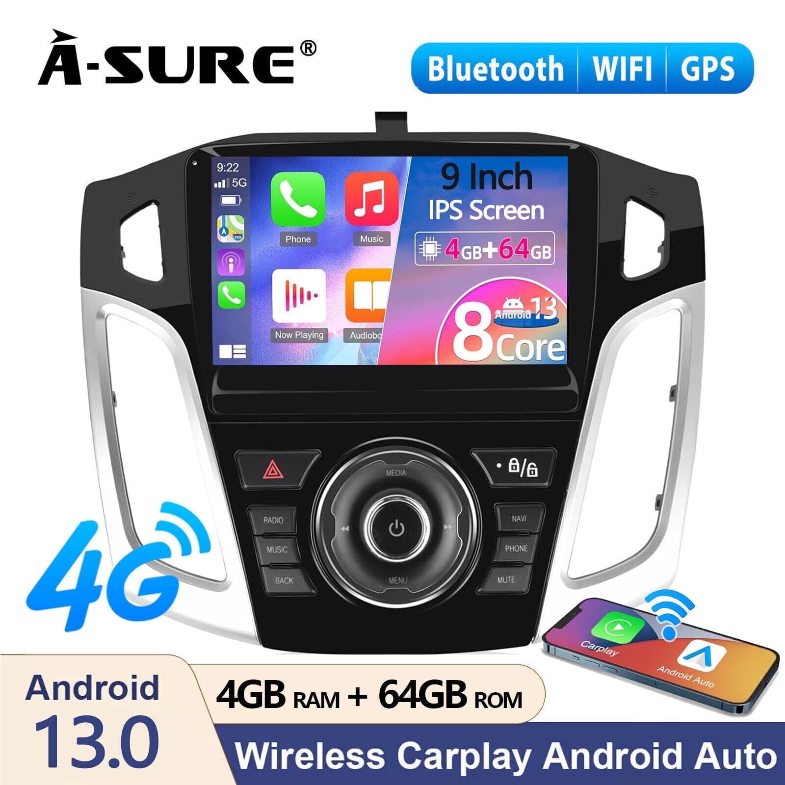 Asure 8 Core 4+64GB Android 14 Car Stereo For Ford Focus MK3 2011-2018 ...