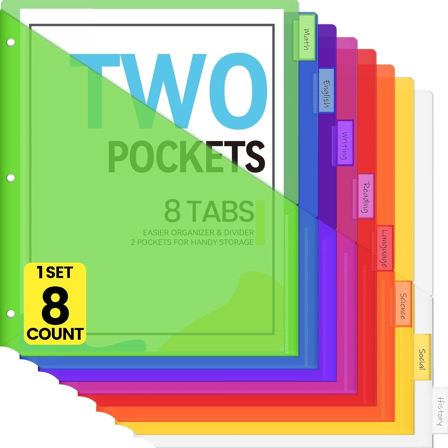 8 Count Dividers with Pockets, Tabs Binder for 3 Ring Binders, tabs ...