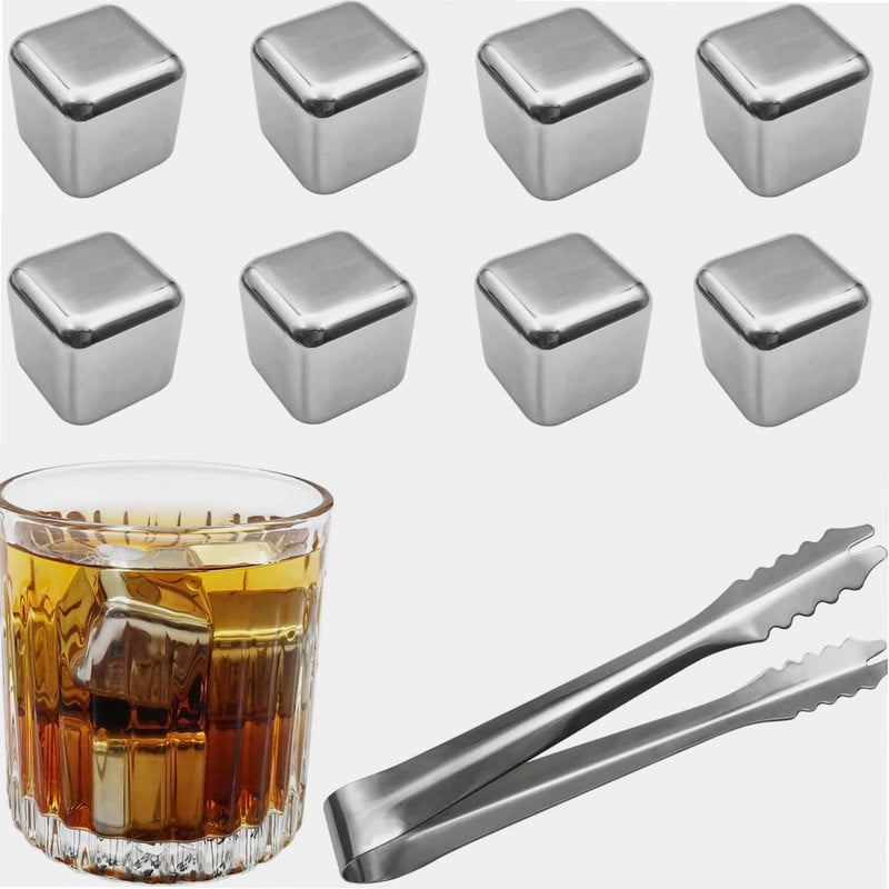 8 Counts Whiskey Stones Gift Set for Men, Reusable Stainless Steel Ice ...