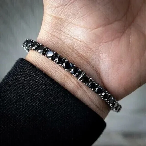 8 Ct Round Cut Black Lab-Created Men's Tennis Bracelet 14k Black Gold ...