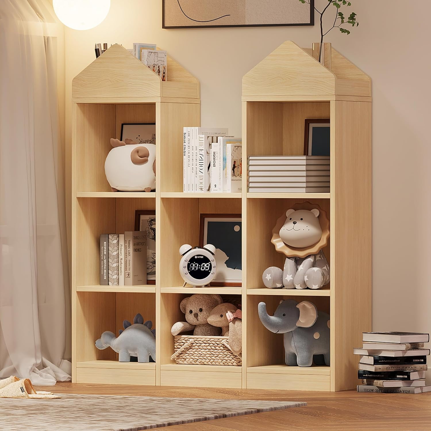 8 Cubby Kids Bookshelf with Castle Shape, Kids Reading Nook w/Toy ...