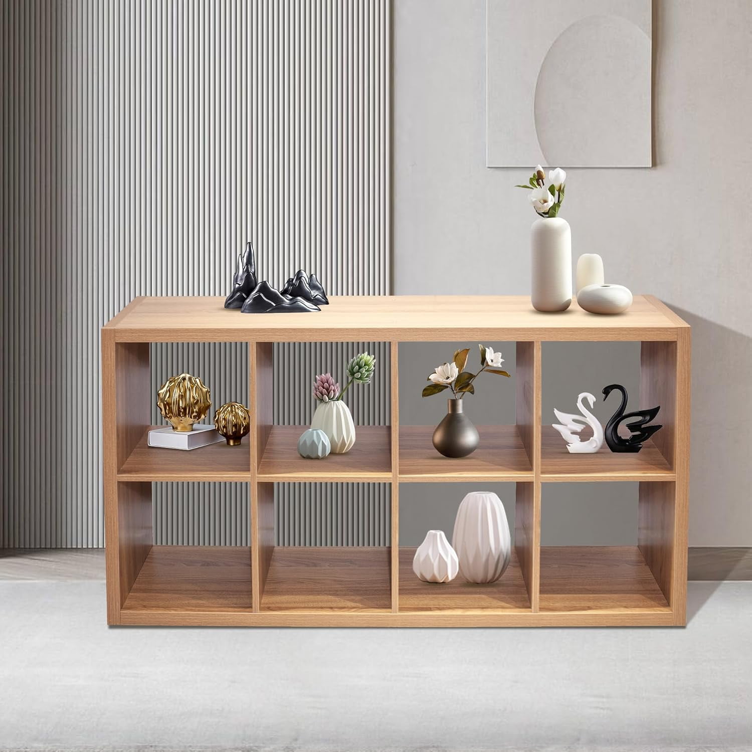 8-Cube Book Shelf, Walnut Cubby Storage Organizer, Open Bookcase ...