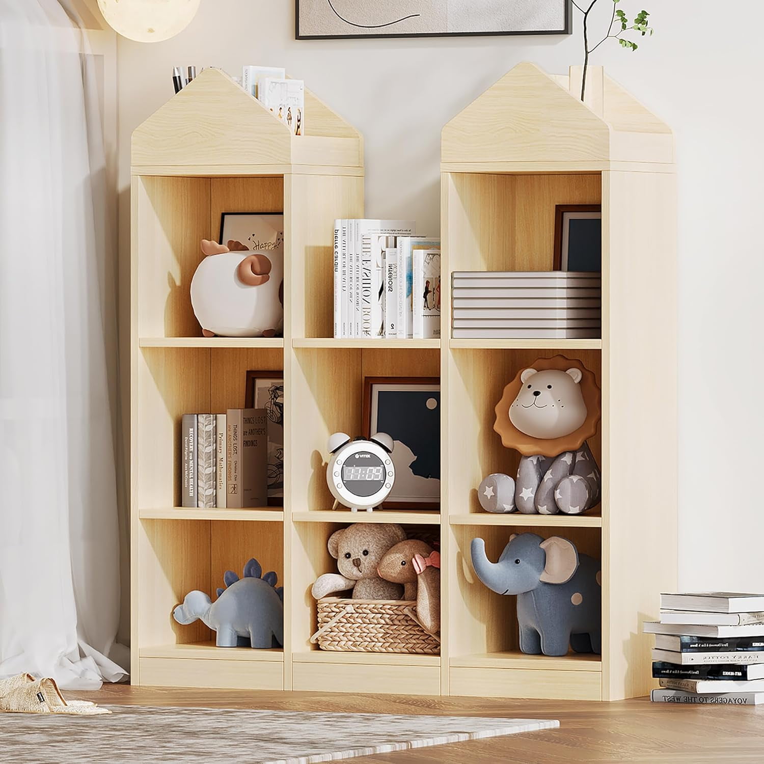 8 Cube Bookcase,3-Tier Floor Standing Display Cabinet Organizer with ...