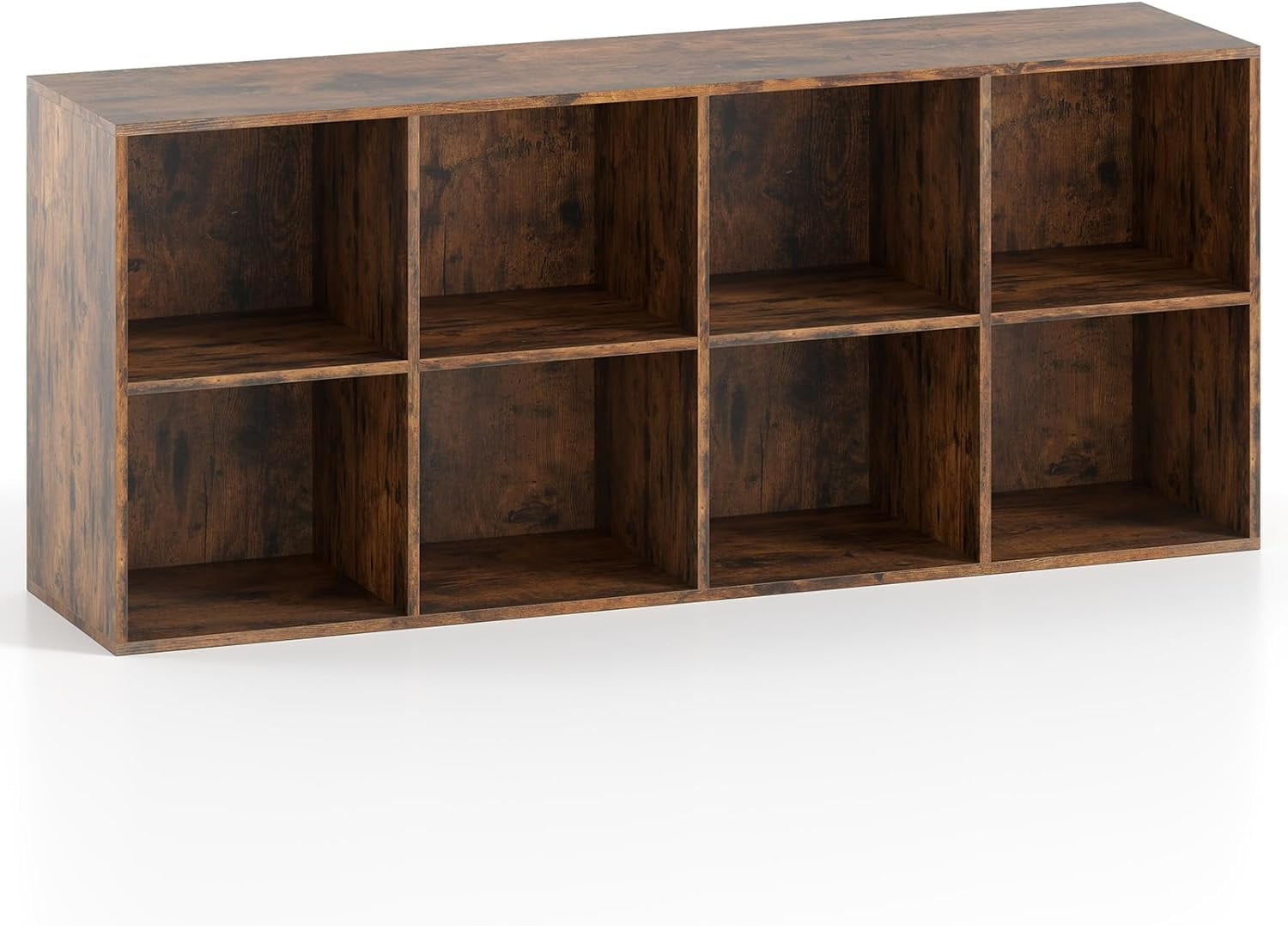 8 Cube Bookcase, Horizontal Bookshelf with 8 Open Cubes, Wood ...