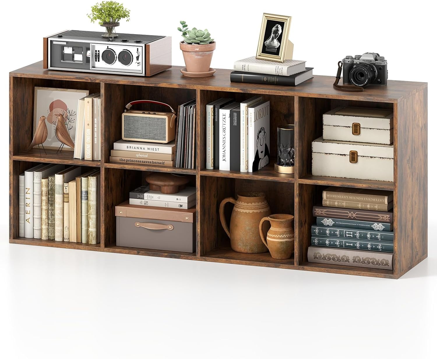 8-Cube Bookcase, Large Floor Standing Horizontal Bookshelf with 8 Open ...