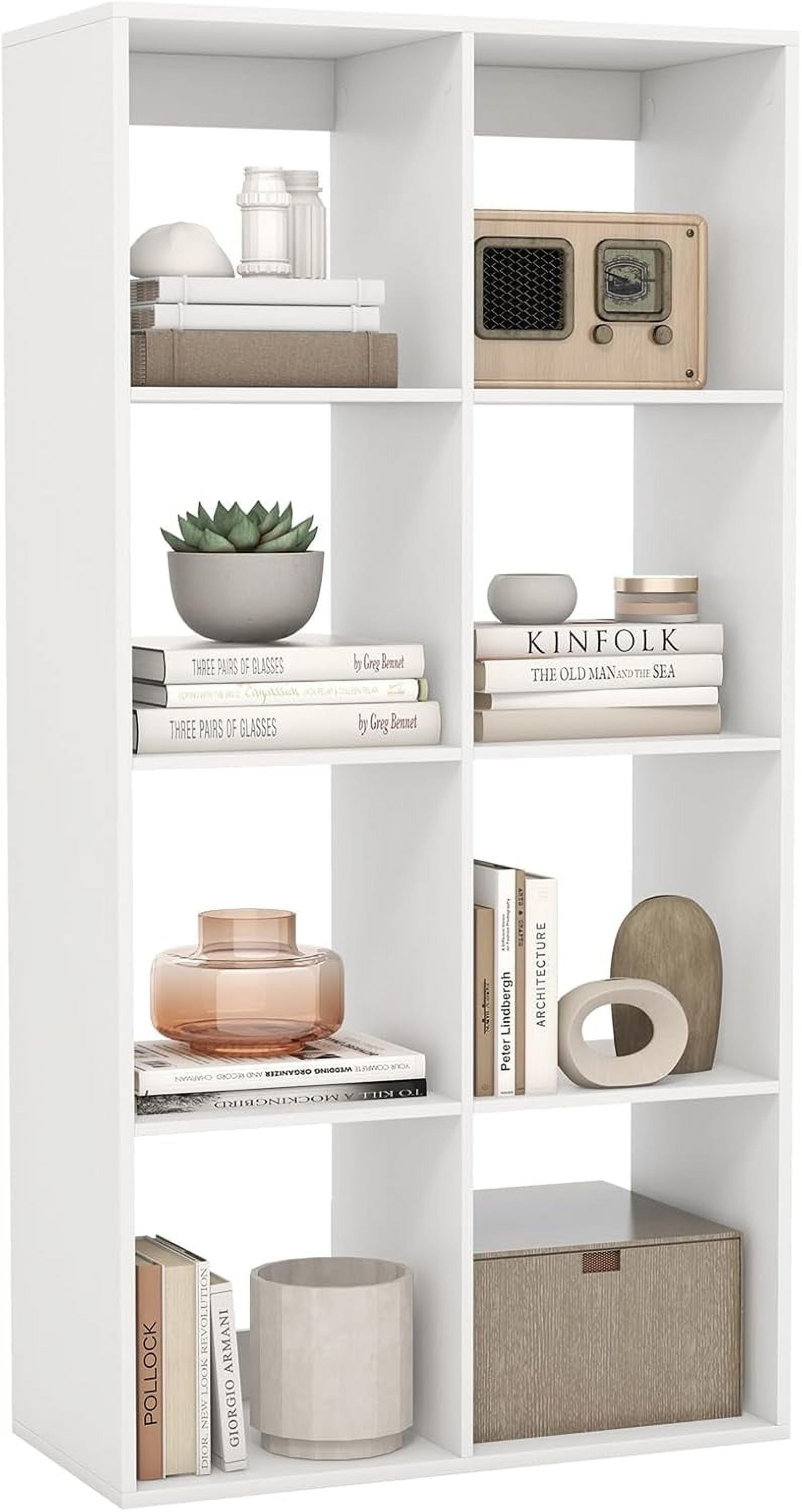 8-Cube Bookcase, White Cubby Bookshelf w/Back Guardrail & Anti-Tipping ...