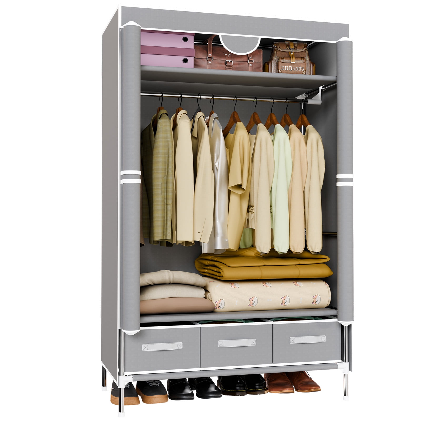 Portable Closet Non-Woven Fabric Wardrobe with 3 Storage Drawers ...