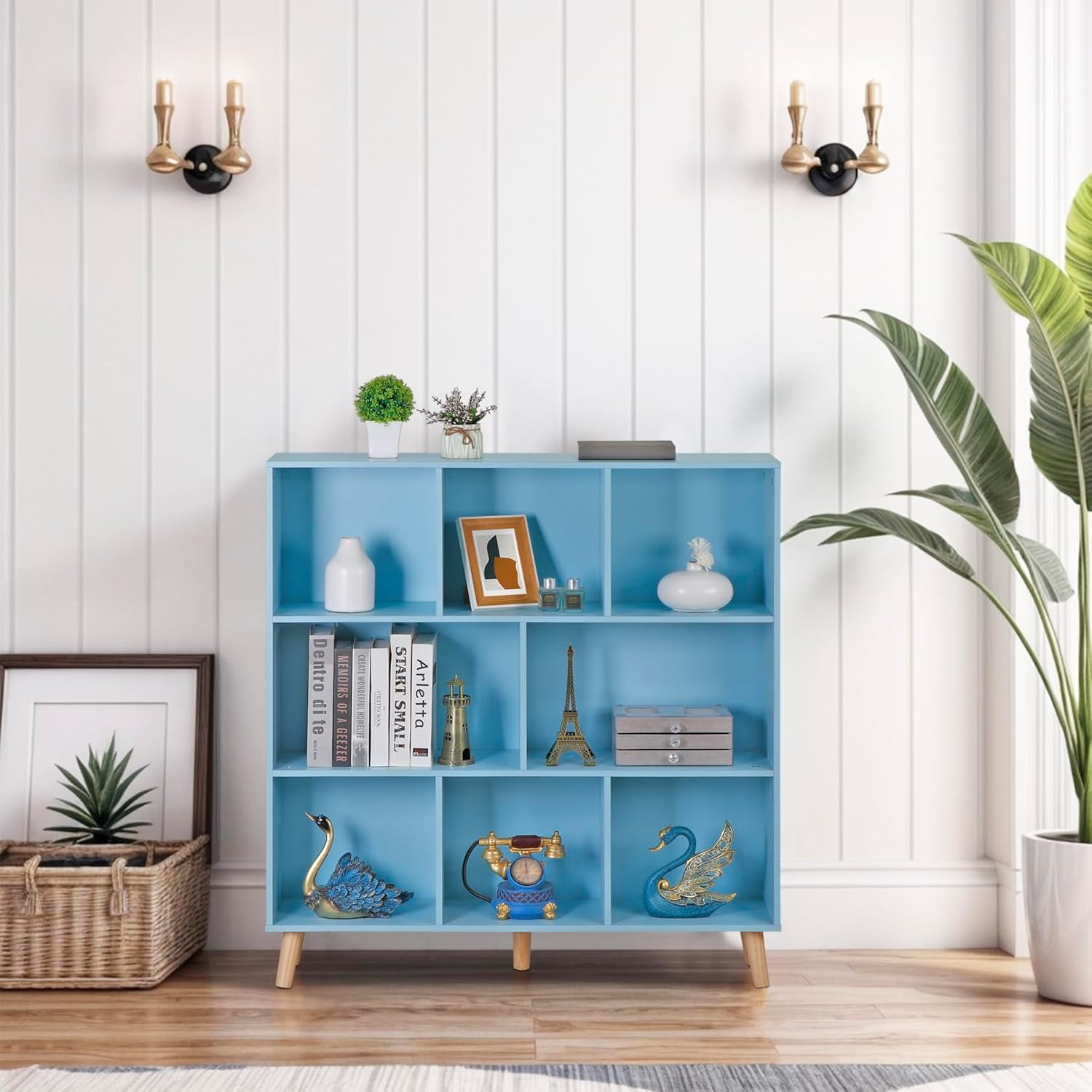 8-Cube Bookshelf - Freestanding 3-Tier Open Bookcase with Legs, Modern ...