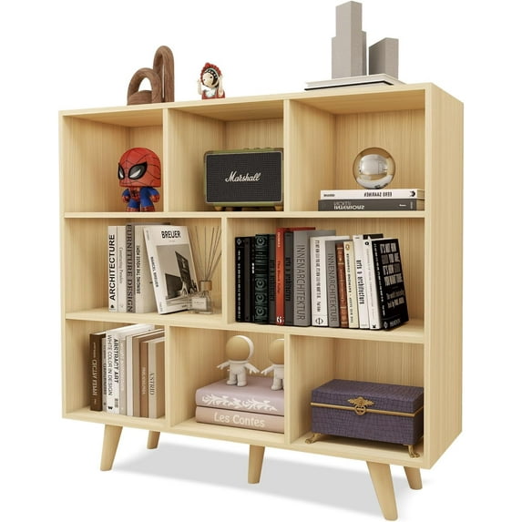 8-Cube Bookshelf with Legs, Mid-Century Modern Open Storage Organizer ...