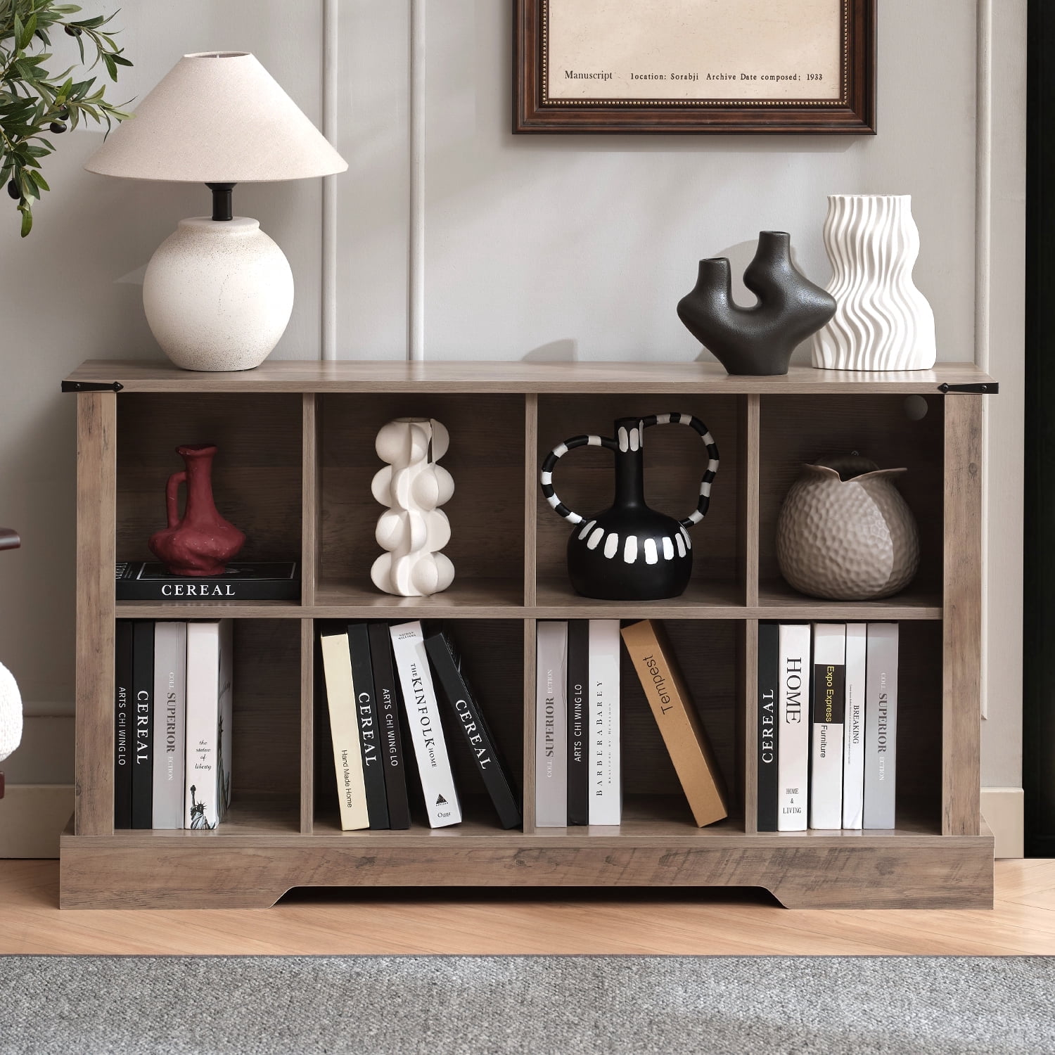 8-Cube LED Bookshelf - Mid-Century Modern Wood Storage Shelf for ...
