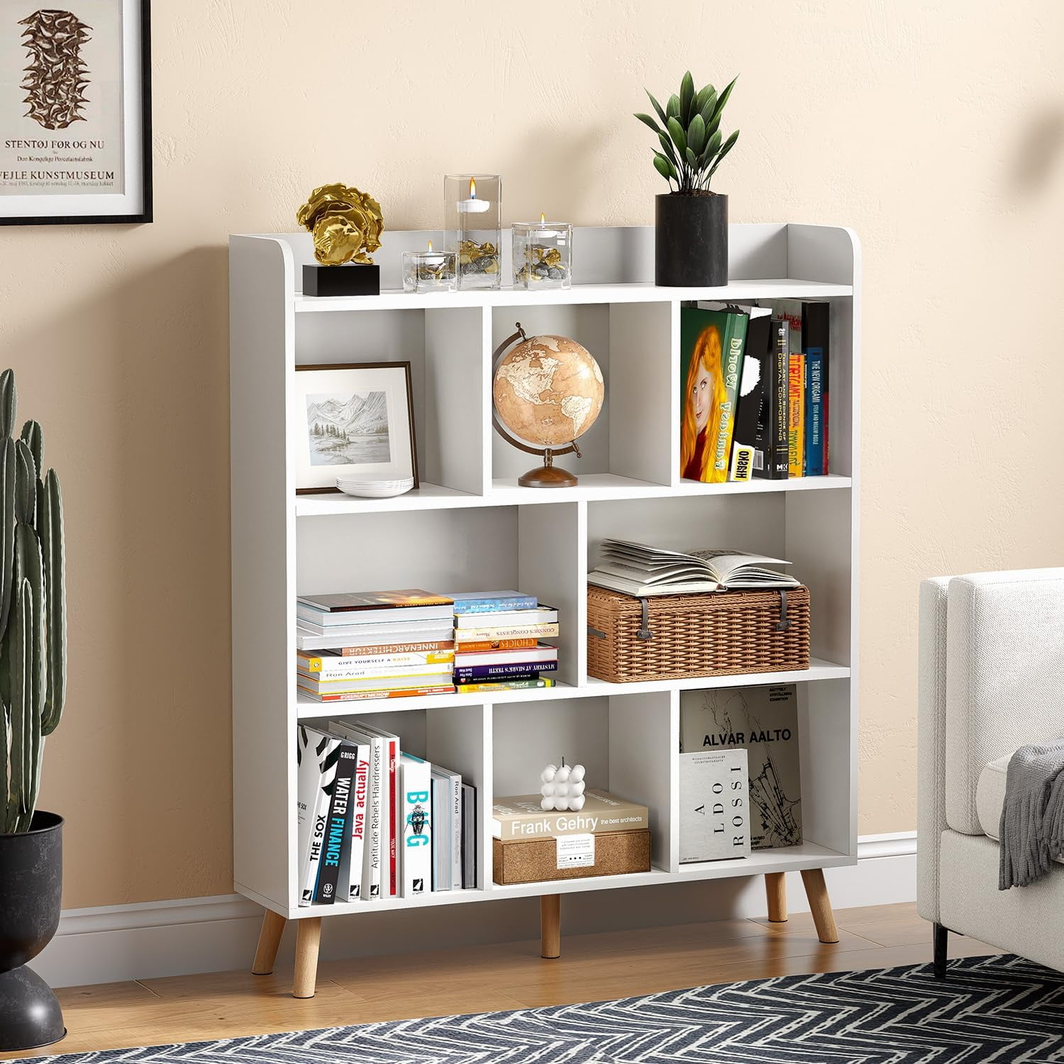 8 Cube Open Shelf Bookcase, Cube Storage Organizer, Wood Display ...